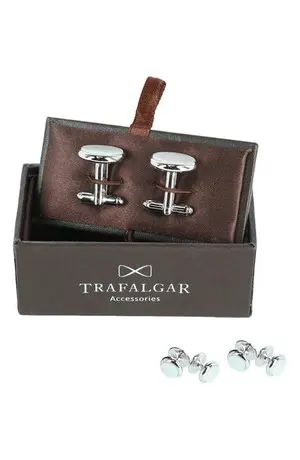 Trafalgar Sutton Mother Of Pearl Cuff Link & Stud Set - Rhodium With Mother Of Pearl