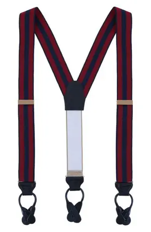 Trafalgar Balint Stripe Grosgrain Suspenders - Burgundy And Navy
