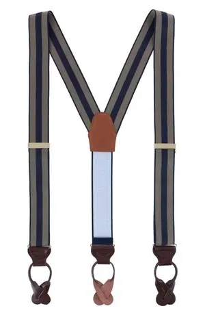 Trafalgar Balint Stripe Grosgrain Suspenders - Khaki And Navy