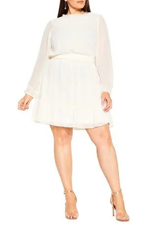 City Chic Dobby Long Sleeve Tiered Dress