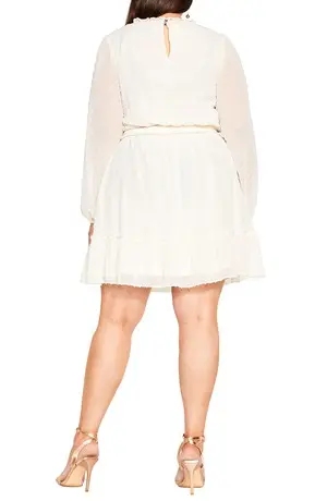 City Chic Dobby Long Sleeve Tiered Dress