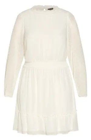 City Chic Dobby Long Sleeve Tiered Dress