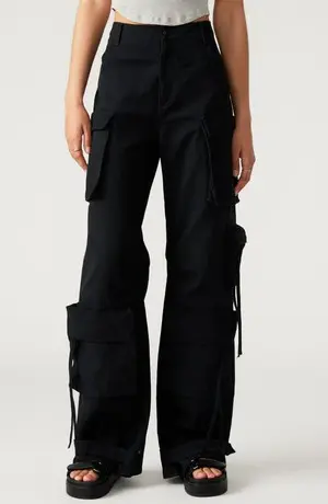 Steve Madden Duo Wide Leg Cargo Pants - Black