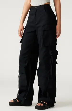 Steve Madden Duo Wide Leg Cargo Pants - Black