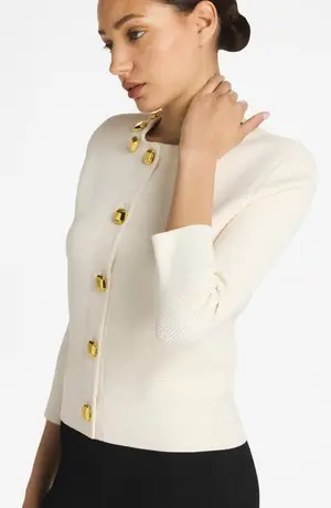 St. John Studded Piqué Knit Cardigan