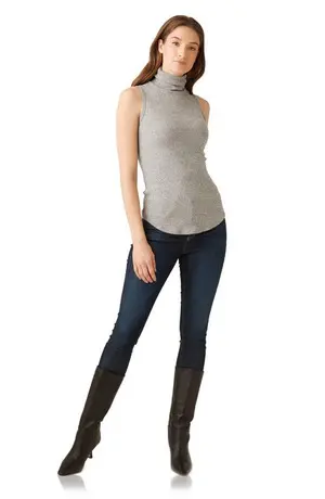 Fifteen Twenty Turtleneck Ribbed Sleeveless Sweater - Gray
