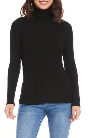 Fifteen Twenty Ribbed Turtleneck Top - Black