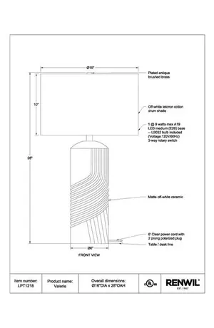 RENWIL Valerie Ceramic Table Lamp