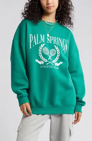 Bp. Oversized Graphic Crewneck Sweatshirt - Green Jade