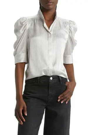 FRAME Gillian Puff Sleeve Striped Silk Blouse