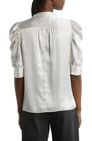 FRAME Gillian Puff Sleeve Striped Silk Blouse