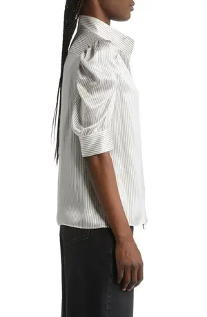 FRAME Gillian Puff Sleeve Striped Silk Blouse