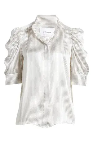 FRAME Gillian Puff Sleeve Striped Silk Blouse
