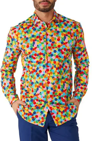 Opposuits Confetteroni Stretch Button-up Shirt - Red/green/blue/yellow Multi
