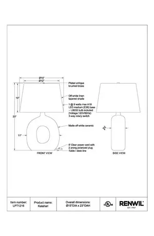 RENWIL Kalahari Ceramic Table Lamp
