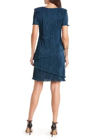 CONNECTED APPAREL Plissé Tiered Dress - Dark Peacock