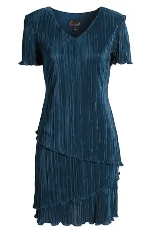 CONNECTED APPAREL Plissé Tiered Dress - Dark Peacock