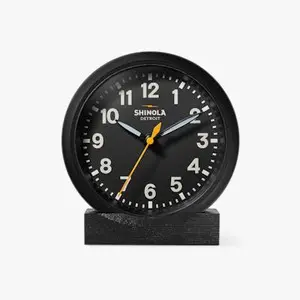 Shinola Runwell Desk Clock With Oak Stand - Black