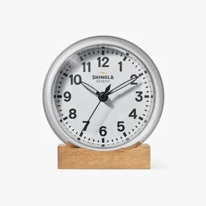 Shinola Runwell Desk Clock With Oak Stand - White