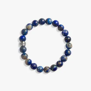 Shinola 8mm Lapis Beaded Bracelet - Silver