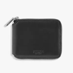 Shinola Zip Around Wallet In Natural Leather - Black