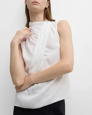 Giorgio Armani Silk Cross-front Blouse - Solid Whit