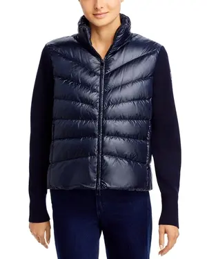 Moncler Mixed Media Puffer Cardigan - Navy