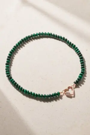 MARLA AARON 14-karat Malachite And Diamond Heart Necklace - Rose Gold