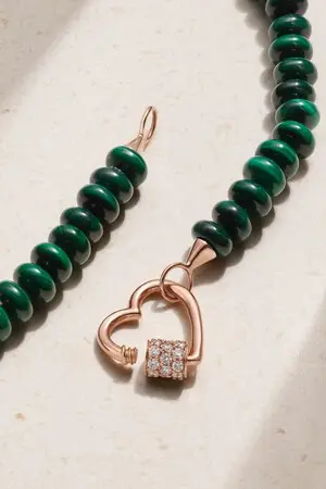 MARLA AARON 14-karat Malachite And Diamond Heart Necklace