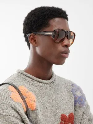 JACQUES MARIE MAGE Jacques Marie Mage - Grand Prix Aviator Acetate Sunglasses - Mens - Brown - Brown