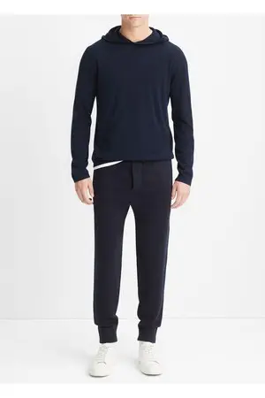 Vince Featherweight Wool Cashmere Pullover Hoodie - Blue