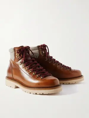 Brunello Cucinelli Cashmere-trimmed Leather Hiking Boots