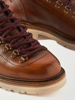Brunello Cucinelli Cashmere-trimmed Leather Hiking Boots