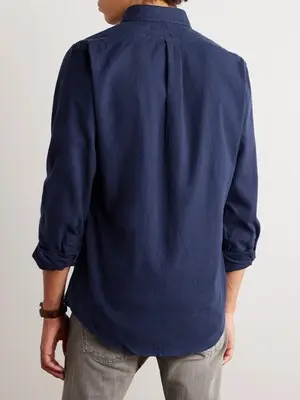 Polo Ralph Lauren Button-down Collar Logo-embroidered Cotton-flannel Shirt - Blue