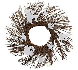 HAUNTED HILL FARM 20-in. Battery-operated Natural Twig Wreath - One-color