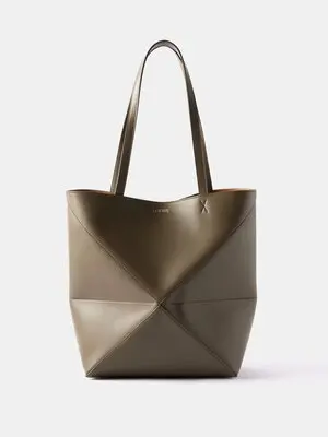 Loewe Loewe - Puzzle Fold Medium Leather Tote Bag - Womens - Khaki - Green