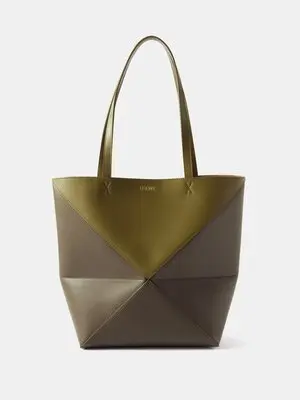 Loewe Loewe - Puzzle Fold Medium Leather Tote Bag - Womens - Khaki Khaki