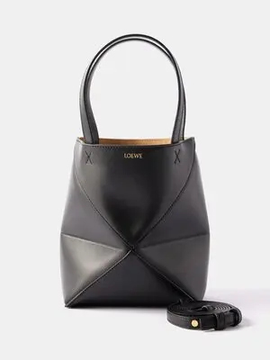 Loewe Loewe - Puzzle Fold Mini Leather Tote Bag - Womens - Black - ONE SIZE Black