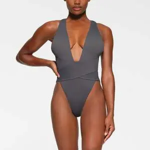 SKIMS Signature Swim Plunge Monokini Gunmetal