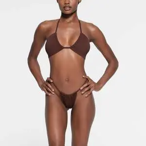 SKIMS Signature Swim Halter Bikini Top Cocoa