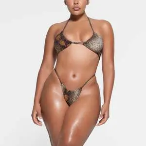 SKIMS Signature Swim Halter Bikini Top Desert Snake Print