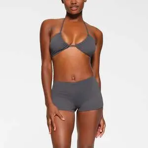SKIMS Signature Swim Halter Bikini Top Gunmetal