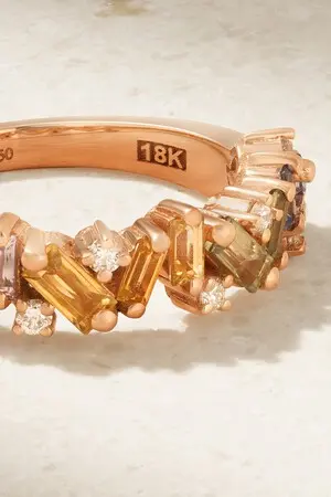 SUZANNE KALAN 18-karat Rose Diamond And Sapphire Ring