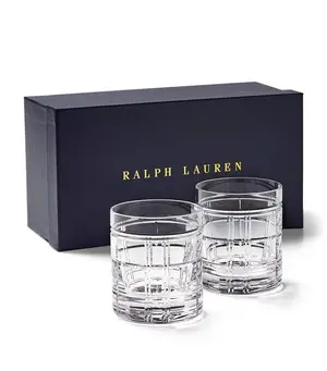 Ralph Lauren Set Of 2 Hudson Plaid Old Fashioned Glasses