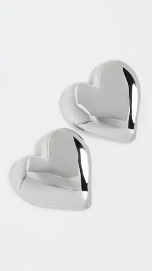 ADINA EDEN Puffy Heart Stud Earrings - Silver