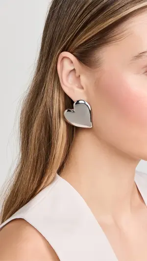 ADINA EDEN Puffy Heart Stud Earrings - Silver