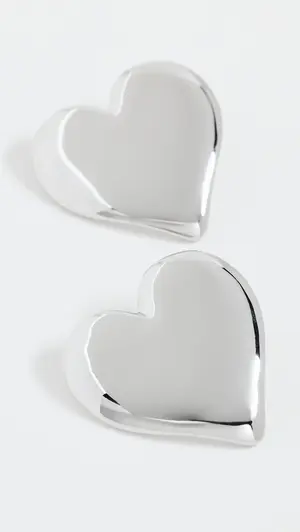 ADINA EDEN Puffy Heart Stud Earrings - Silver