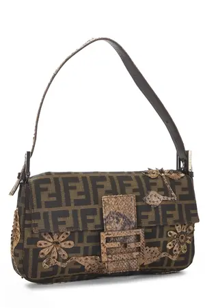 Fendi Zucca Canvas Embroidered Baguette