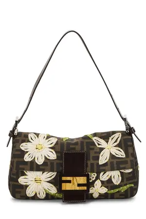 Fendi Zucca Canvas Embroidered Baguette - Brown
