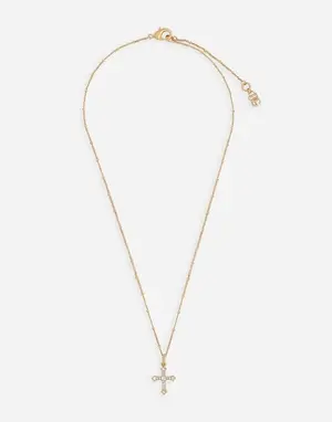 Dolce & Gabbana Rosary Necklace With Rhinestone-detailed Cross And Dg Logo - Gold